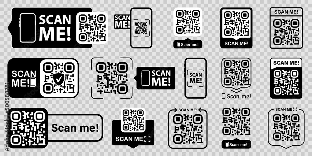 Obraz na płótnie Set of QR codes with scan me inscription with phone ...