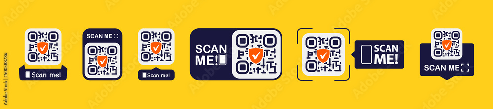 Set of QR codes with scan me inscription with phone. Qr code for ...
