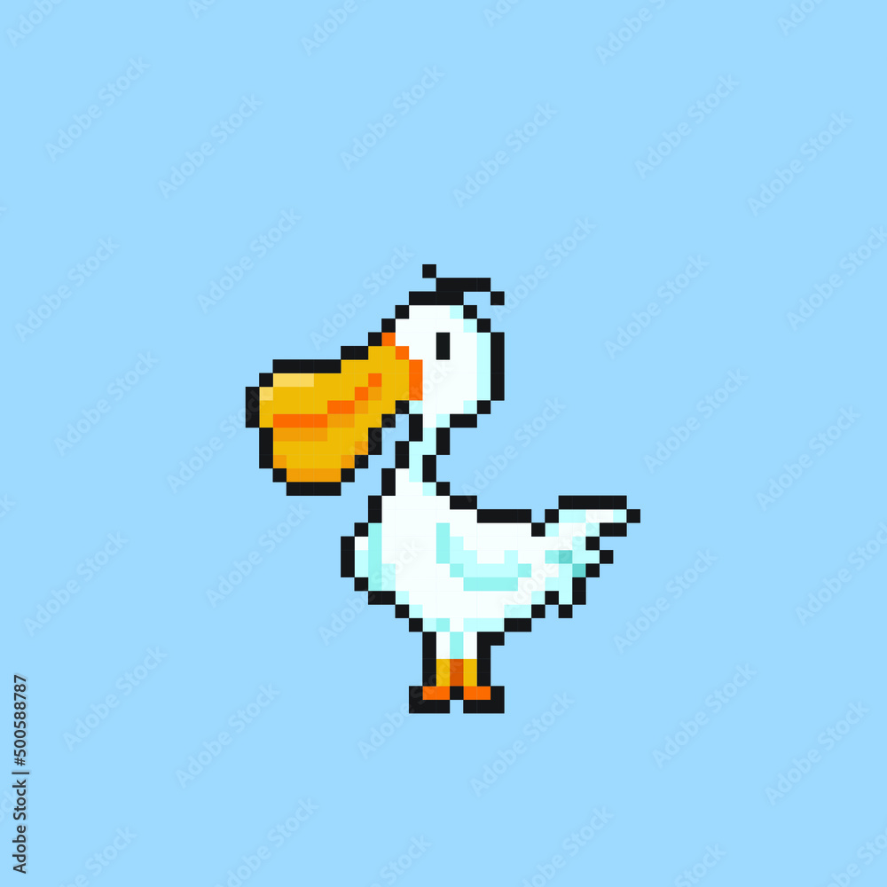 pelican bird in pixel art style Stock Vector | Adobe Stock