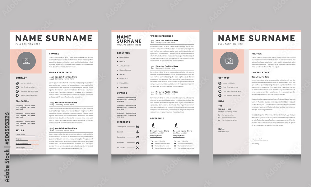 Peach Resume Layout Set, Professional Resume and Cover Letter Layout ...