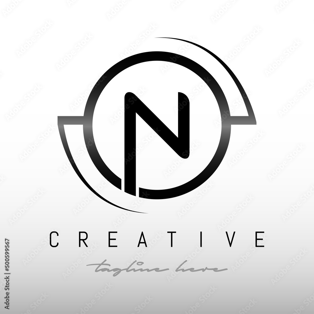 Initial N letter Black Color With White Background Logo Design vector ...