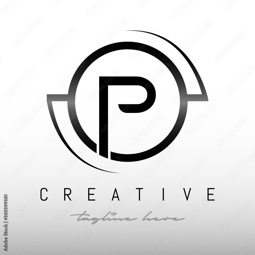 Initial P letter Black Color With White Background Logo Design vector ...