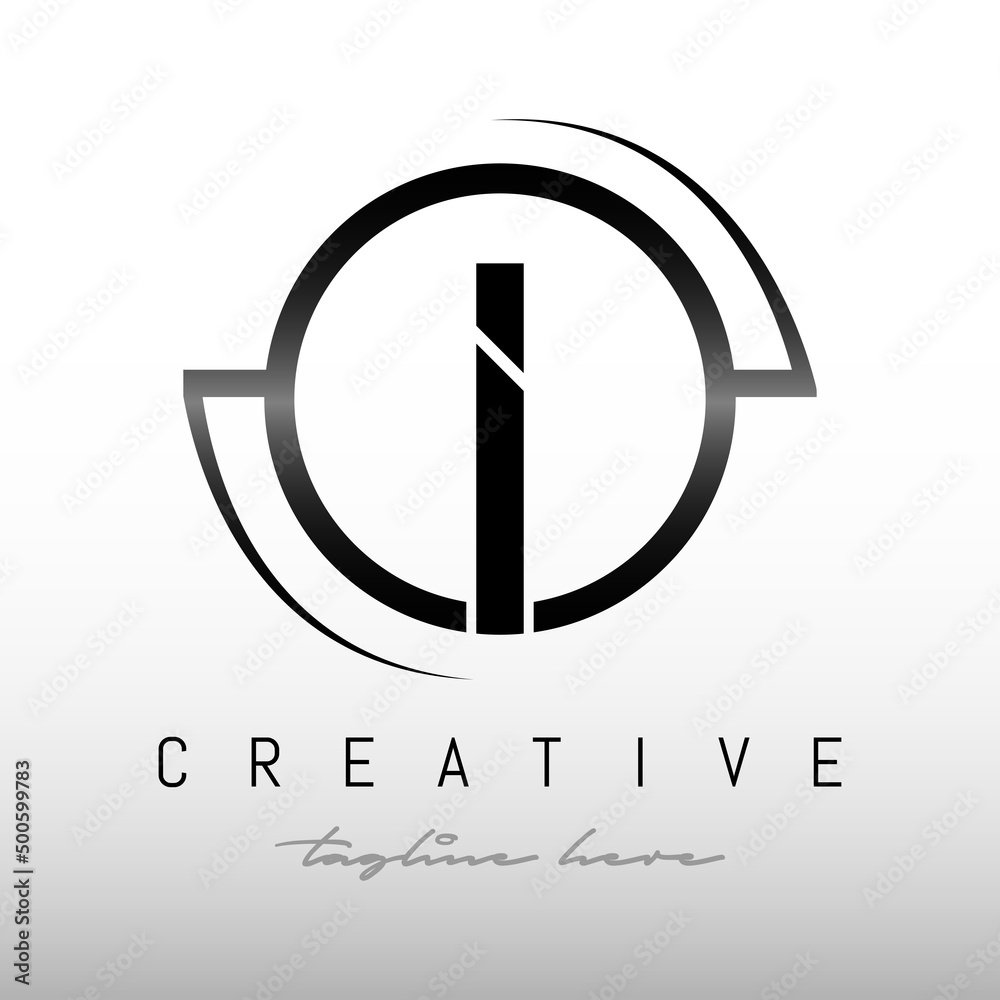 Initial I letter Black Color With White Background Logo Design vector ...