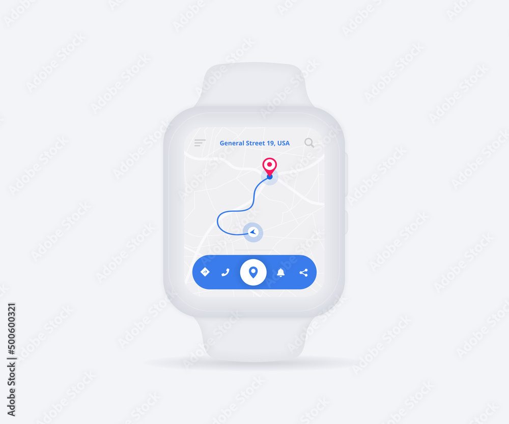 Smartwatch Map GPS navigation app ux ui, clock map fitness application ...