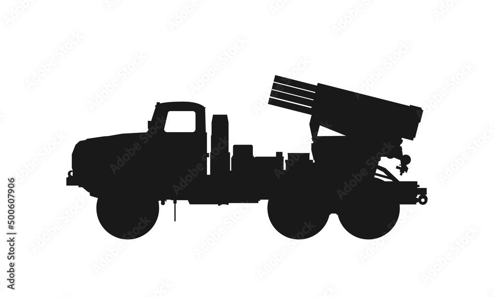 Vetor de bm-21 grad multiple launch rocket system. war, weapon and army ...