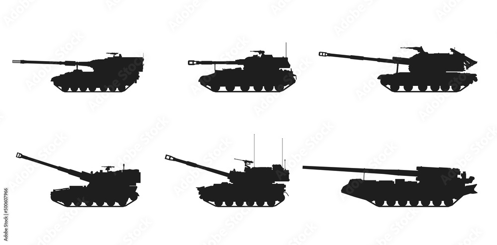self-propelled howitzer set. army artillery systems. vector icons for ...