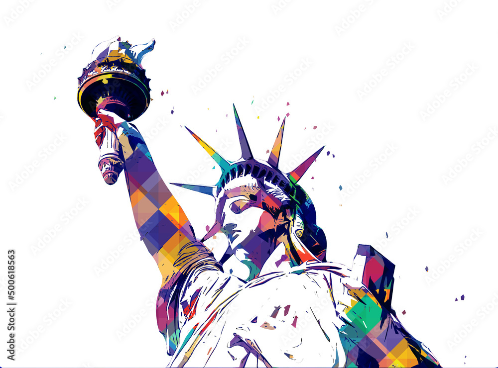 The Statue of Liberty isolated on white background, digital pop art ...