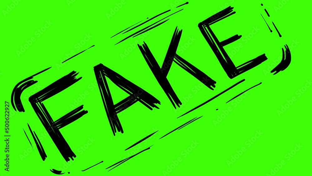 Print Fake in doodle style on a green screen. Animation of a cartoon ...