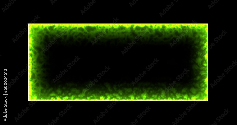 Rectangle, frame of energy, neon, smoke. green rectangle on a black ...