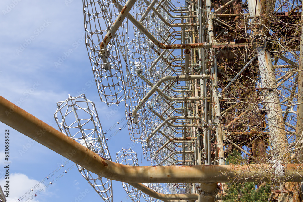 Large antenna field. Soviet radar system Duga at Chernobyl nuclear ...