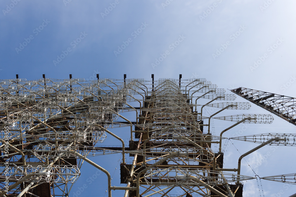 Large antenna field. Soviet radar system Duga at Chernobyl nuclear ...