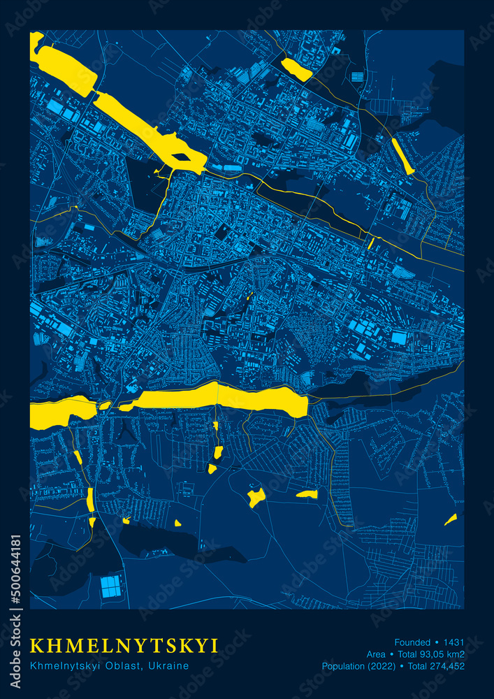 City Khmelnytskyi Ukraine Vector Poster Highly Detailed Map In ...