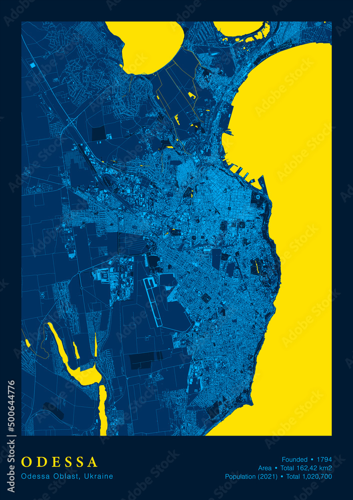 City Odesa Ukraine Vector Poster Highly Detailed Map In Patriotic ...