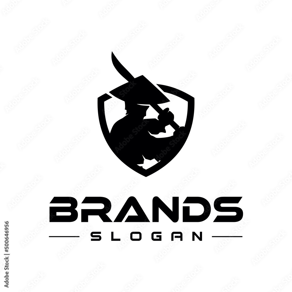 shield samurai logo design vector illustration symbol warrior character ...