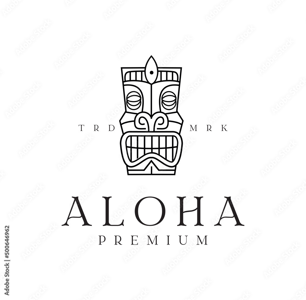 Vintage hawaiian tribal angry tiki mask logo design Vector illustration ...