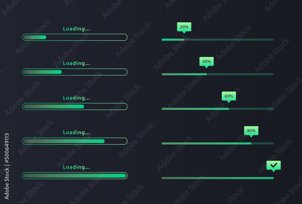 Loading sign set. Collection of green and minimalist stripes, progress ...