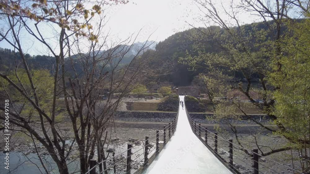 Gifu,Japan - April 22, 2022: Deai bridge on Sho river, a suspension ...