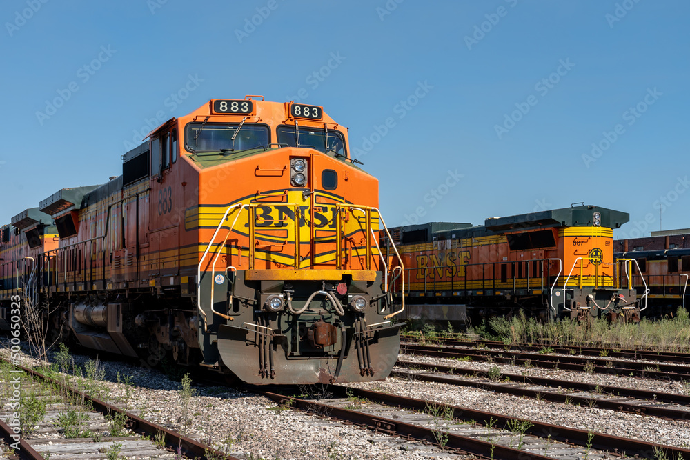 Galveston, Texas, USA - March 12, 2022: Many locomotives stored at a ...