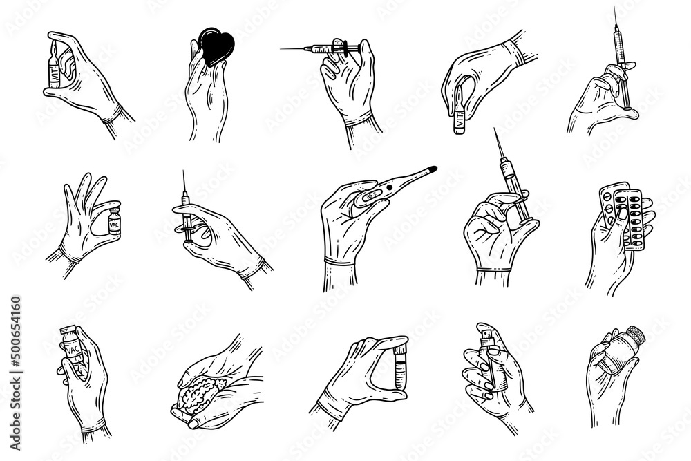 Set of Mega Collection Bundle Medical Doctor Hand Gesture with Gloves ...