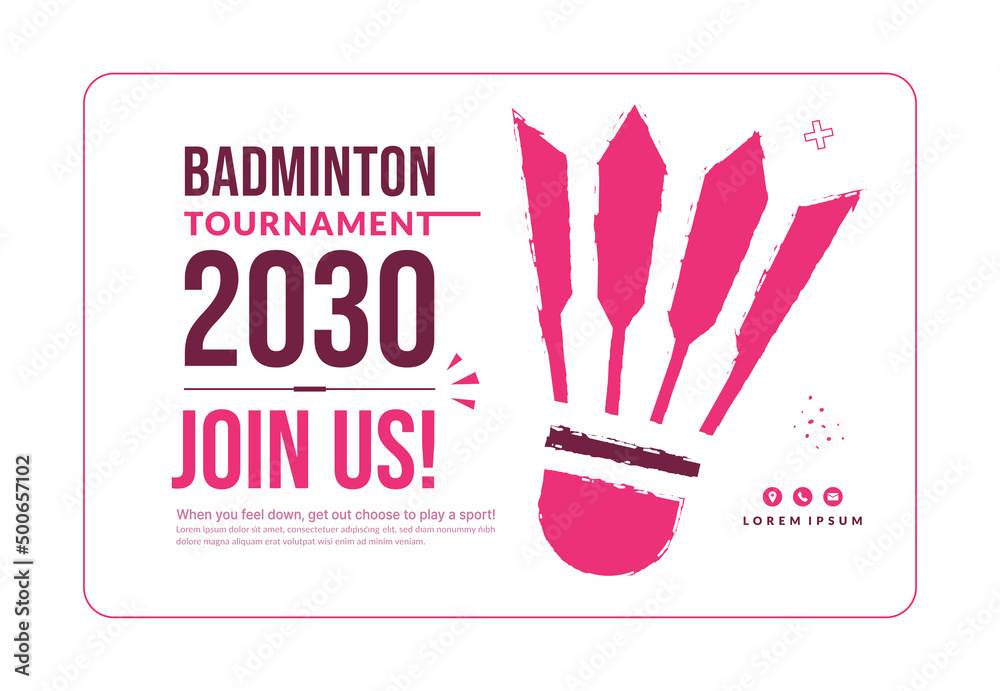 Badminton tournament poster template with shuttlecock isolated on white ...