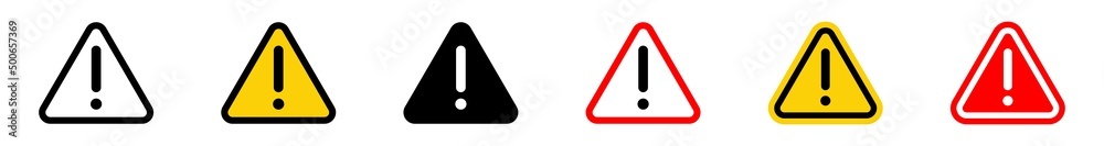 Exclamation mark on triangle sign. Warning icon set. Hazard warning ...