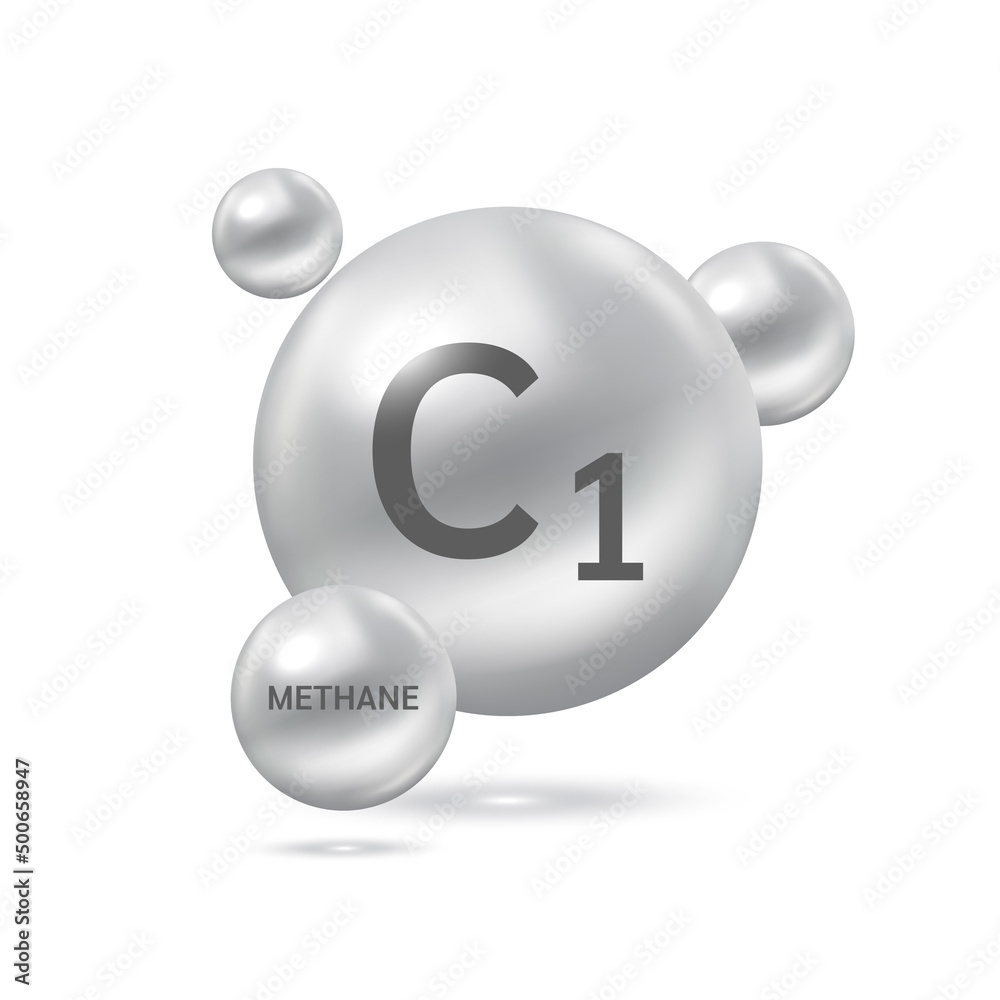 Methane gas molecule models and Physical chemical formulas. Natural gas ...
