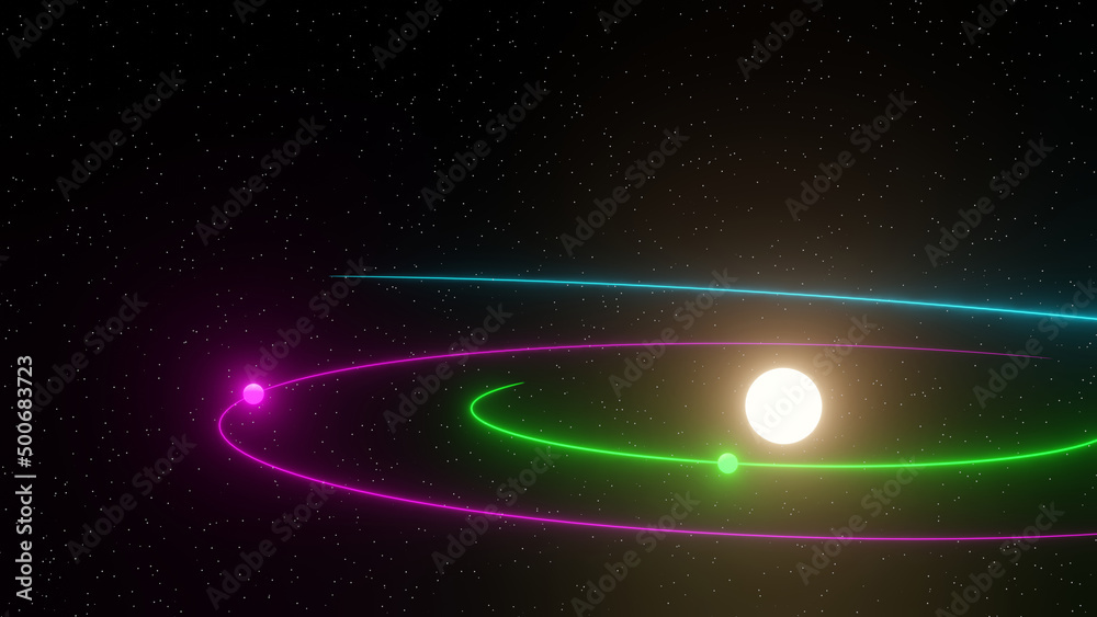 Colorful orbit of a star system with star field in background (3D ...