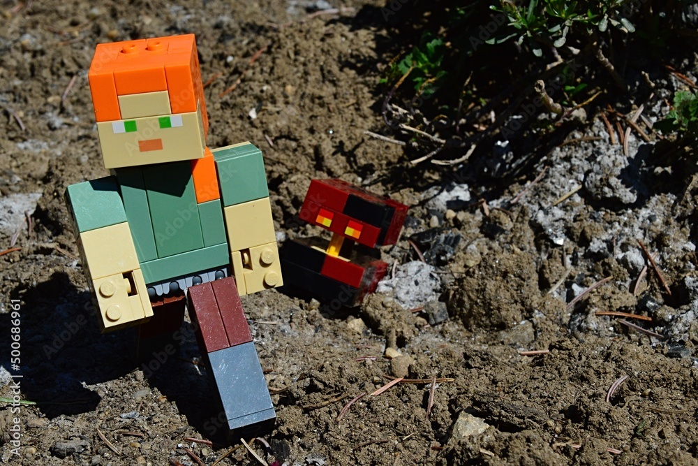 LEGO Minecraft large figure of main character Alex followed by hostile ...