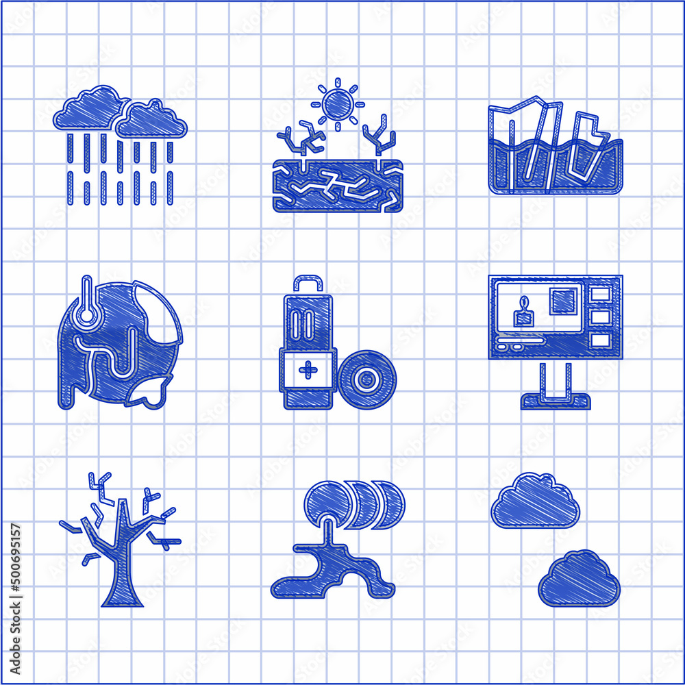 Set Battery, Barrel oil leak, Cloud, Television report, Withered tree ...