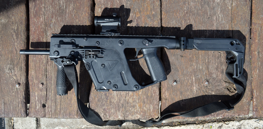 KRISS Vector 9*21 caliber submachine gun. Kiev,Ukraine. April 24, 2022 ...