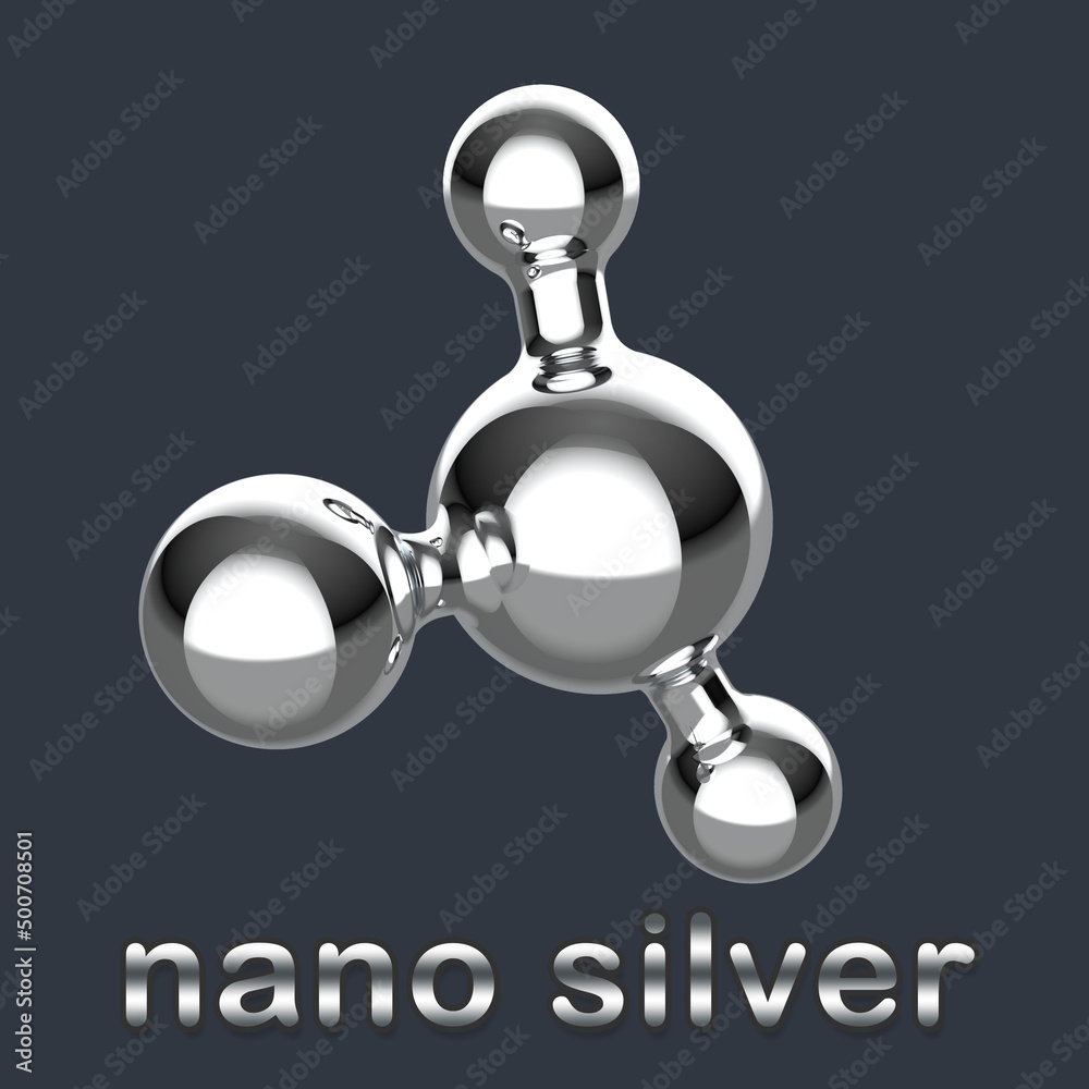 Silver nanoparticles. 3D illustration. Biotechnological and scientific ...