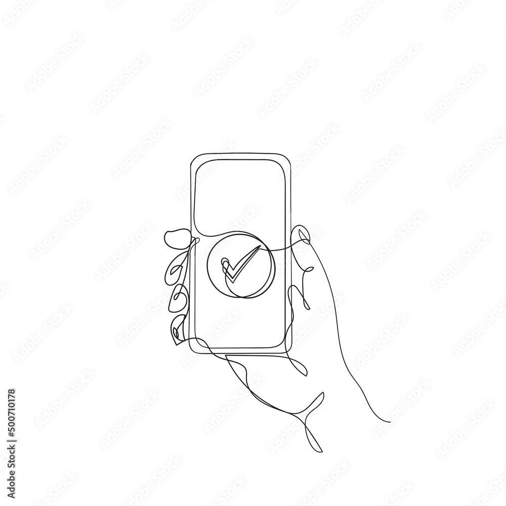 continuous line drawing smart phone with checklist sign illustration ...