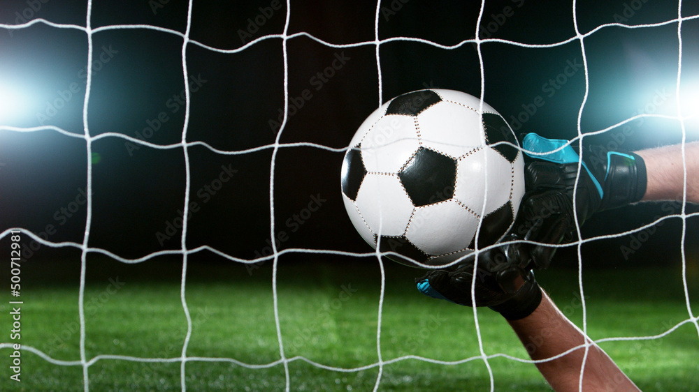 Soccer goalkeeper catching the ball Stock Photo | Adobe Stock