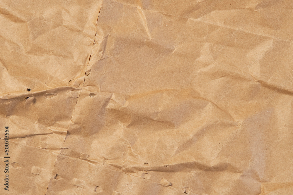 Recycled wrapping wrinkled paper texture. Crumpled crushed grunge brown ...