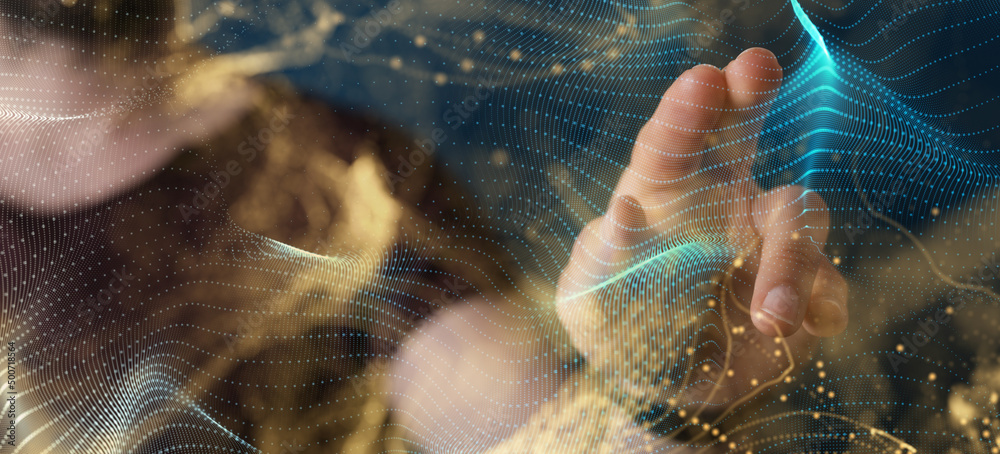 Global network. Blockchain. 3D illustration. Neural networks and ...