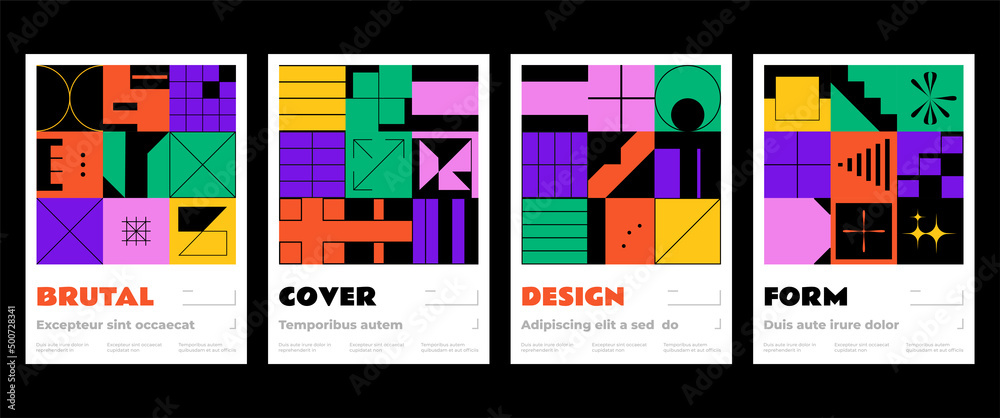 Brutalist vertical covers, brutalist posters. Set of abstract geometric ...