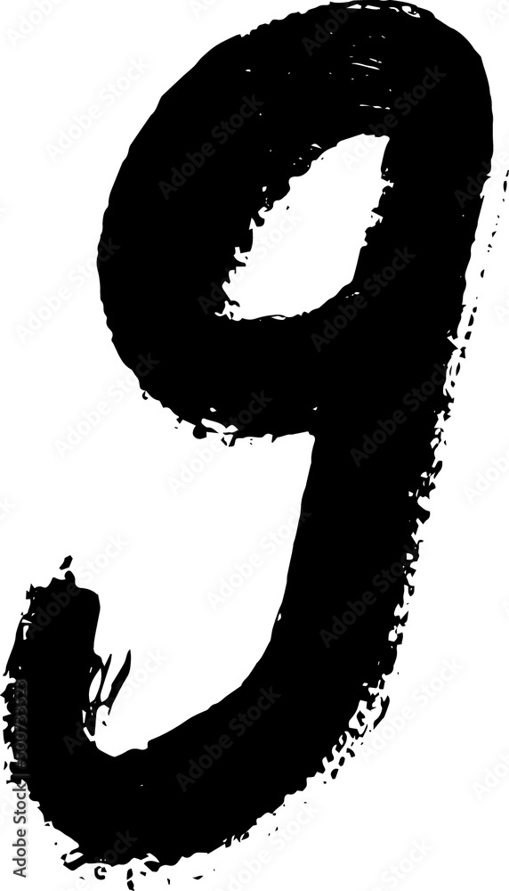 number nine; gouach; sign; isolated; gouache; symbol; paint ...