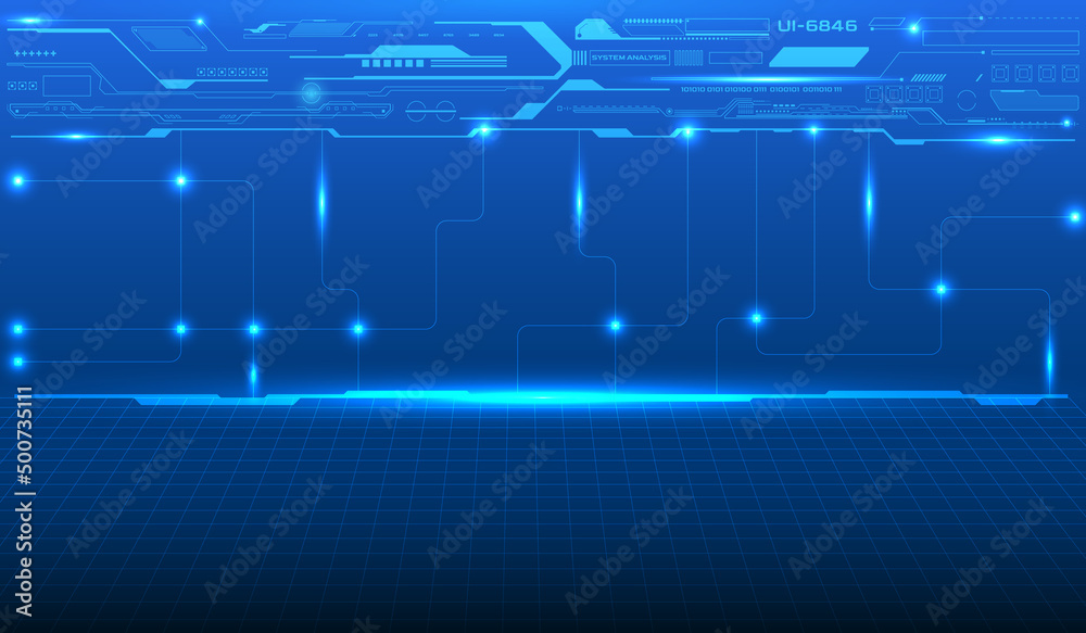Digital virtual reality HUD UI element design with blue glow light rays ...