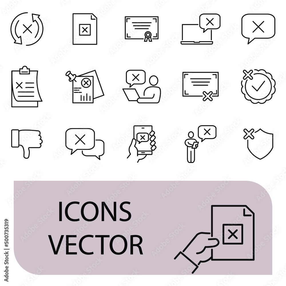 Reject icons set . Reject pack symbol vector elements for infographic ...