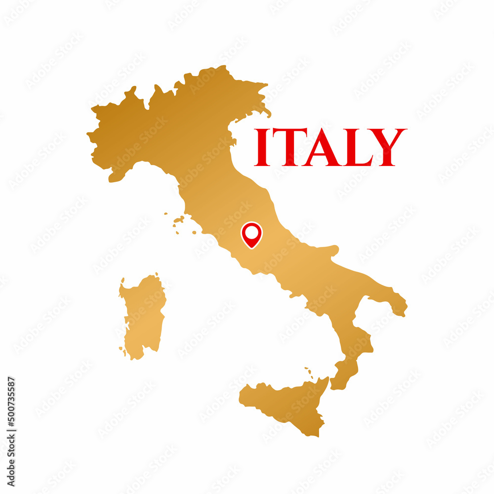 High detailed vector map of Italy. Simple Gold Map Of Italy Isolated On ...