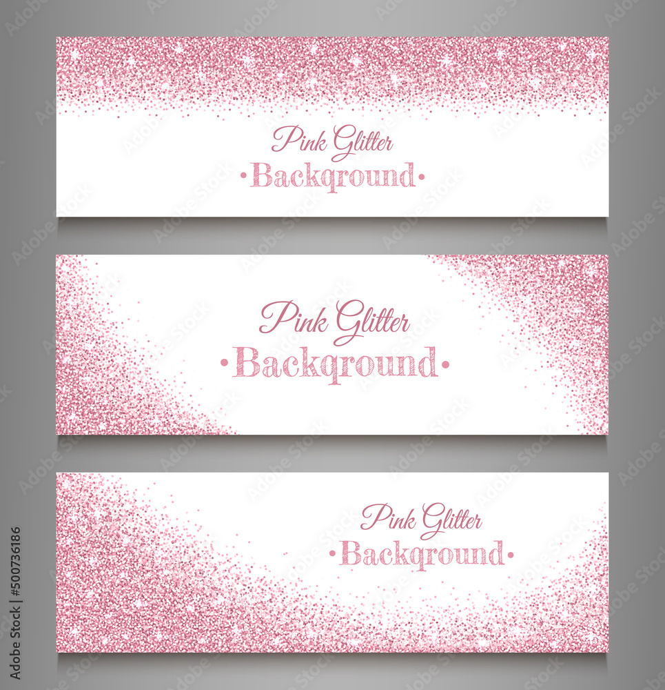 Pink glitter. Set of pink banners with glitter on white background ...