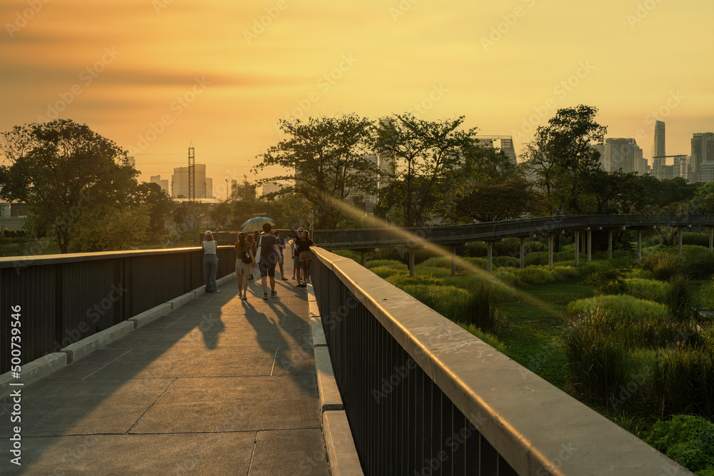 Natural parks, environment and views of high-rise office buildings in ...