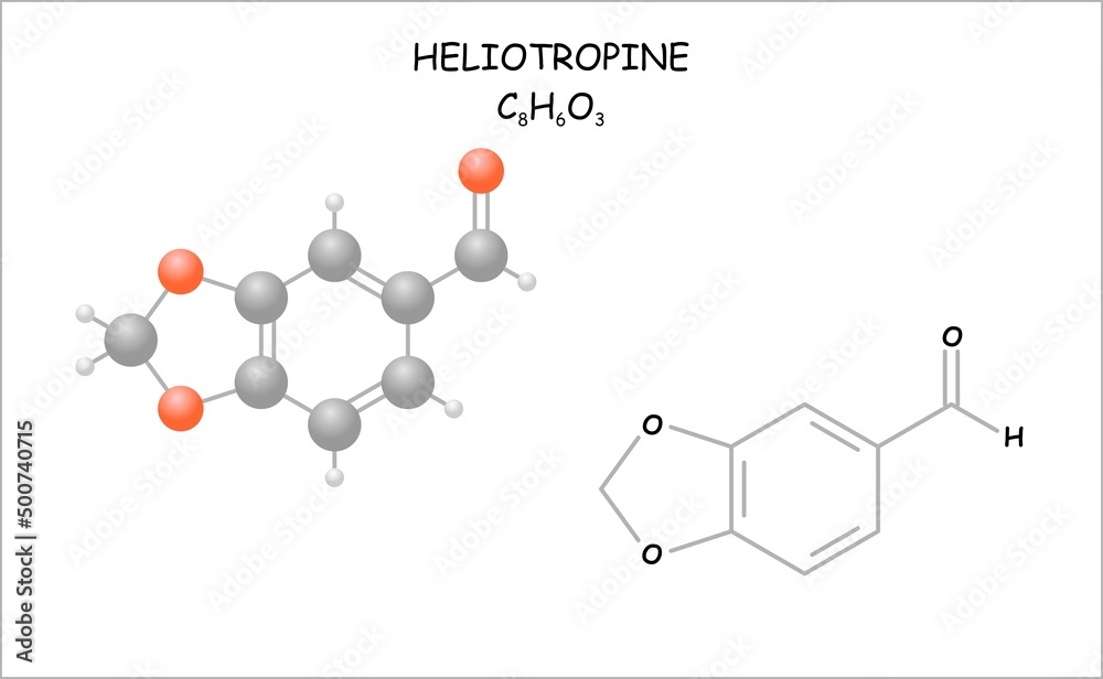 Stylized molecule model/structural formula of heliotropine. Use as ...