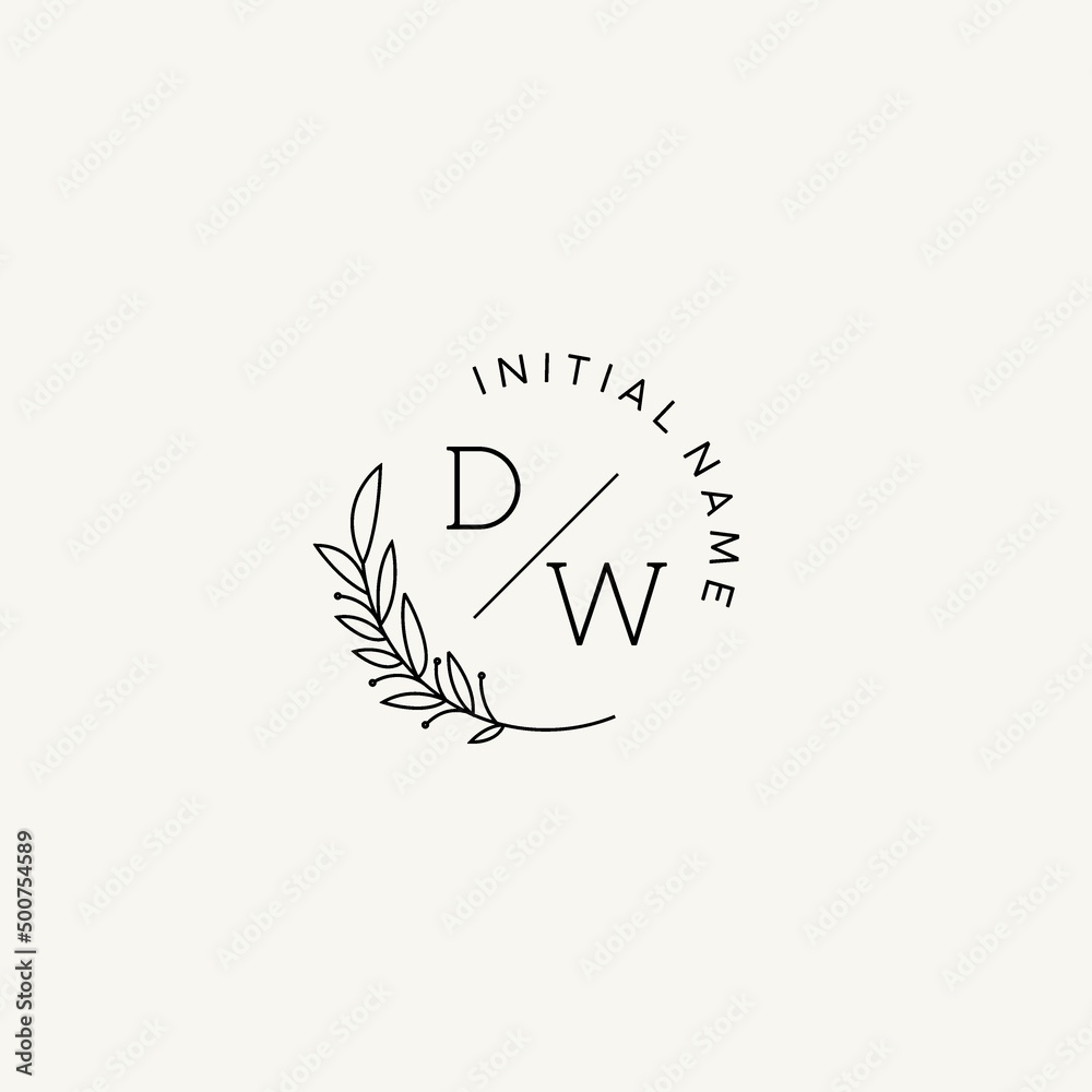 Monogram DW with leaves and circular line, elegant luxury logo idea ...