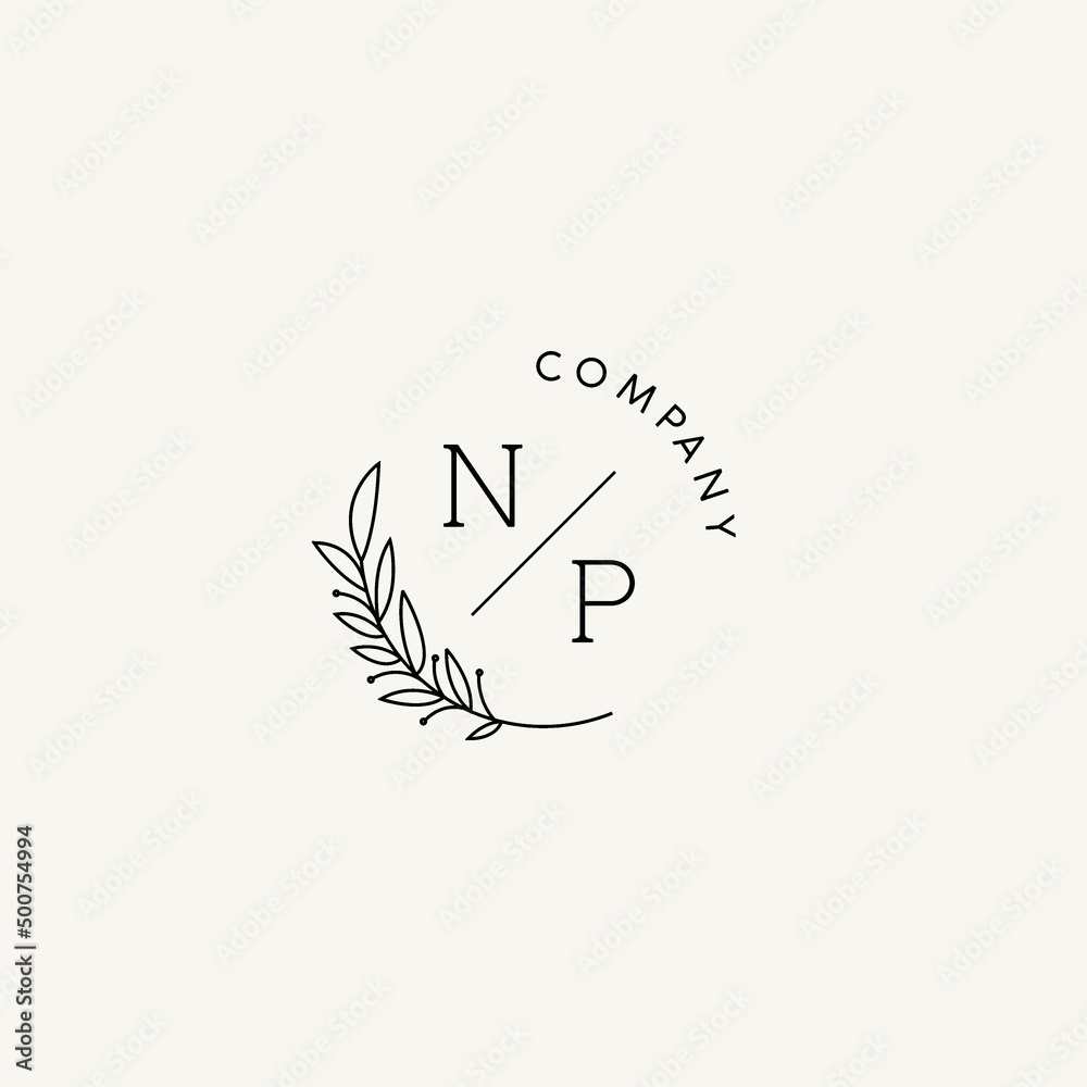 Monogram NP with leaves and circular line, elegant luxury logo idea ...