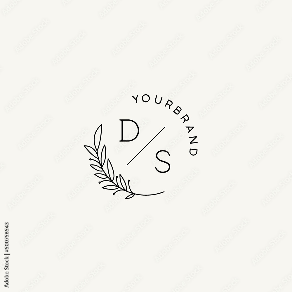Monogram DS with leaves and circular line, elegant luxury logo idea ...