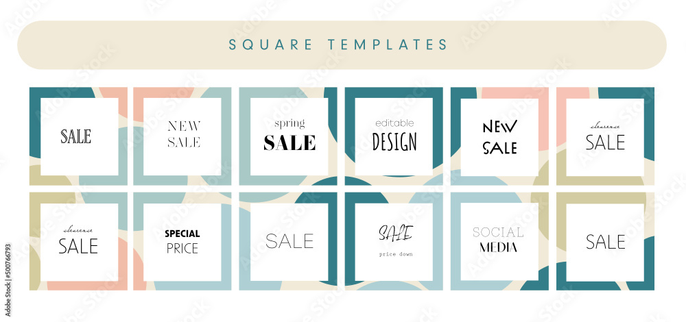 Vector square layout templates for social media, mobile apps or banner ...