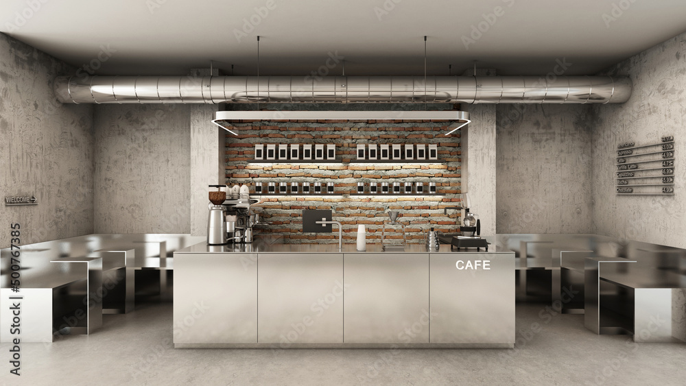 Cafe shop Restaurant design Modern and Loft,Counter steel text neon ...