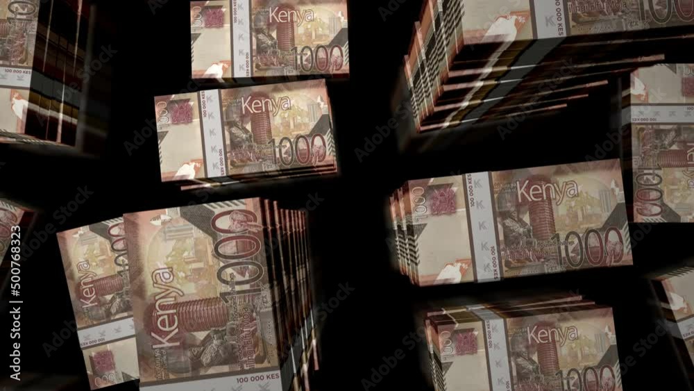 Vidéo Stock Kenyan Shilling money pack loop. Flight over KES banknotes ...