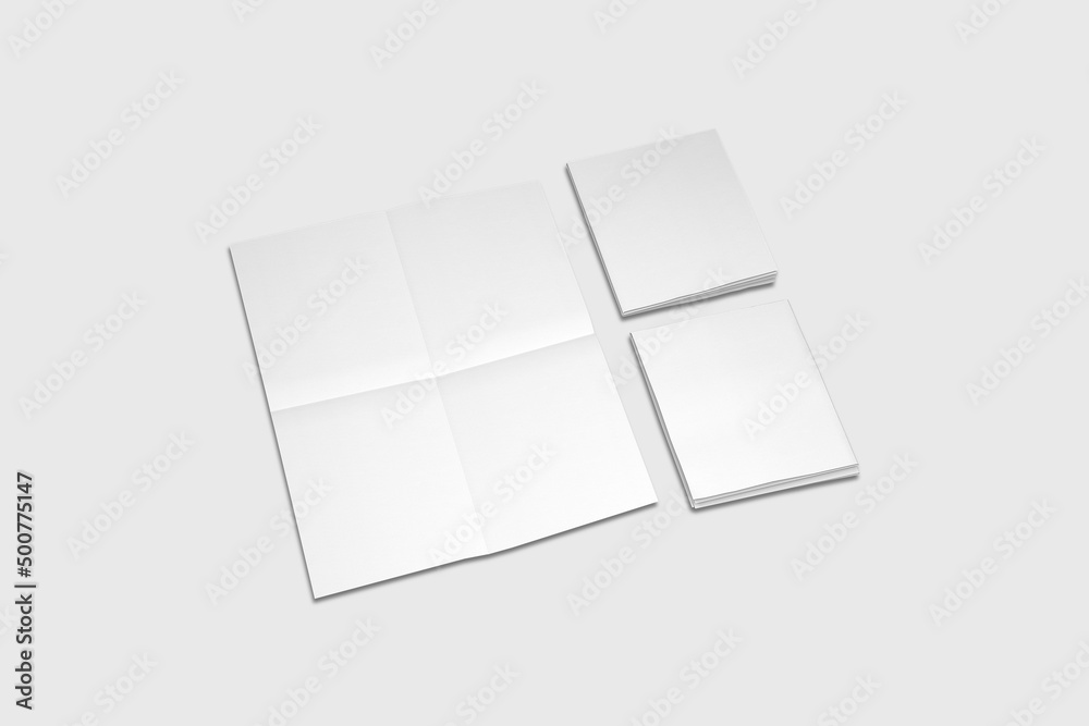 Sheet of paper folded to four. Letter or poster mockup isolated on ...